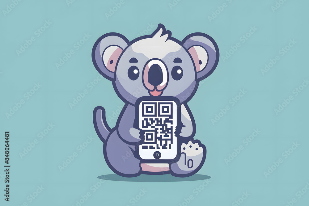 Flat Cute Cartoon Icons: Adorable Animals Scanning QR Codes with ...
