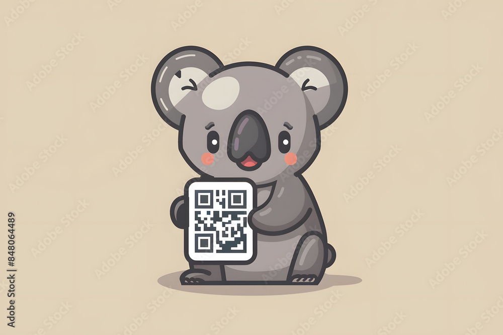 Flat Cute Cartoon Icons: Adorable Animals Scanning QR Codes with ...