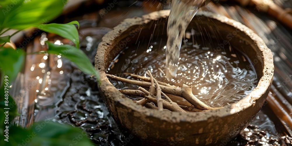 Kava roots mixed with water to make traditional beverage. Concept Kava ...