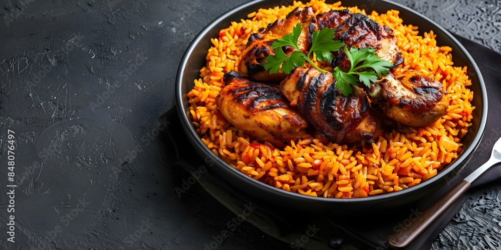 Savor traditional West African Jollof rice and grilled chicken for a ...