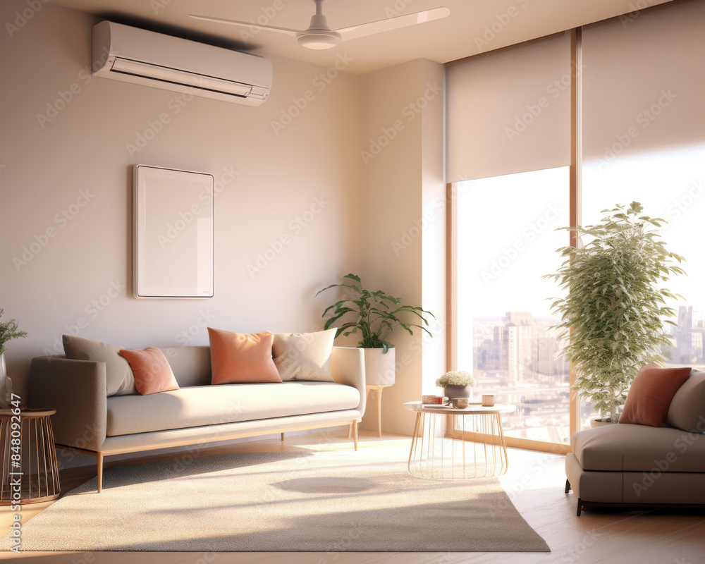 Professional 3D generated indoor heat pump, in a minimalist interior ...