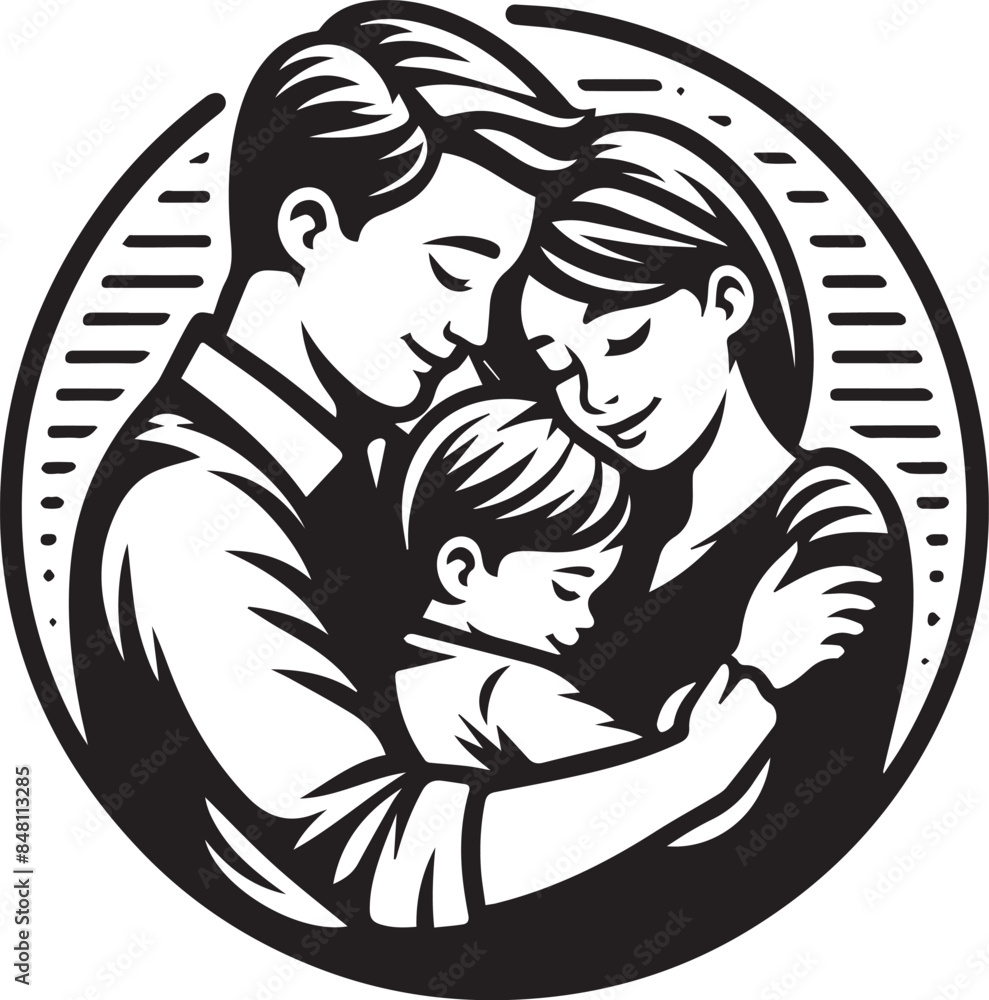Parents Hug & Child Vector Illustration Silhouette. Love, friendship ...