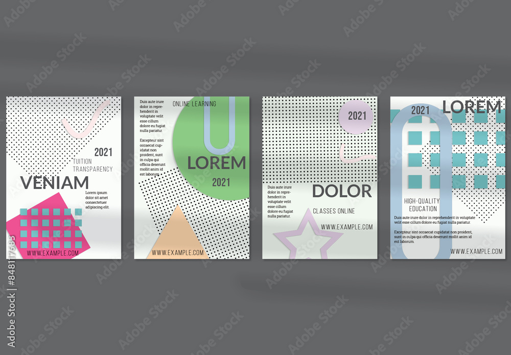 Flyer Layout with Paper Cut Layered Simple Geometric Shapes Stock ...
