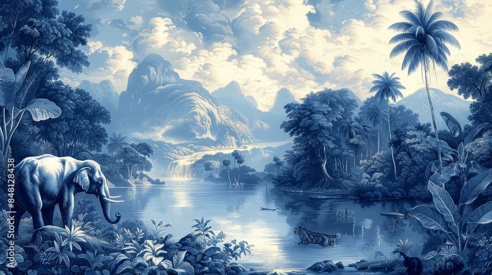 Thailands tropical rainforest pattern, featuring coconut trees, mature ...