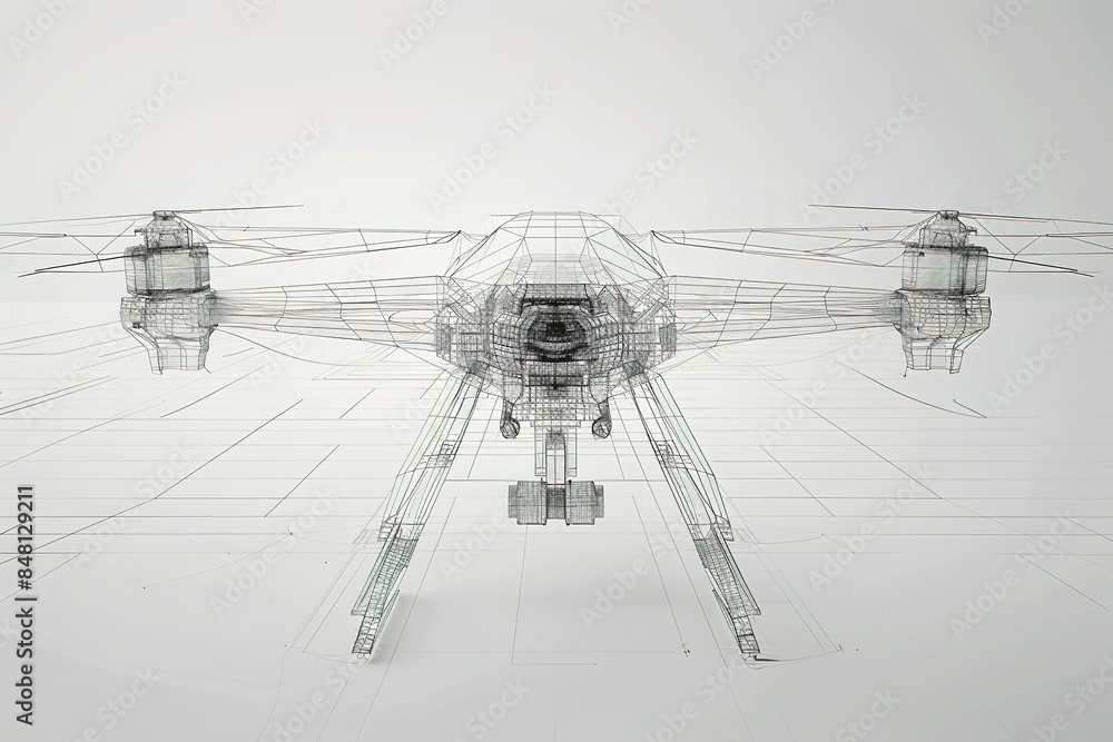 Drone concept. elegant rendering of 3d. Wire-frame style. The layers of ...