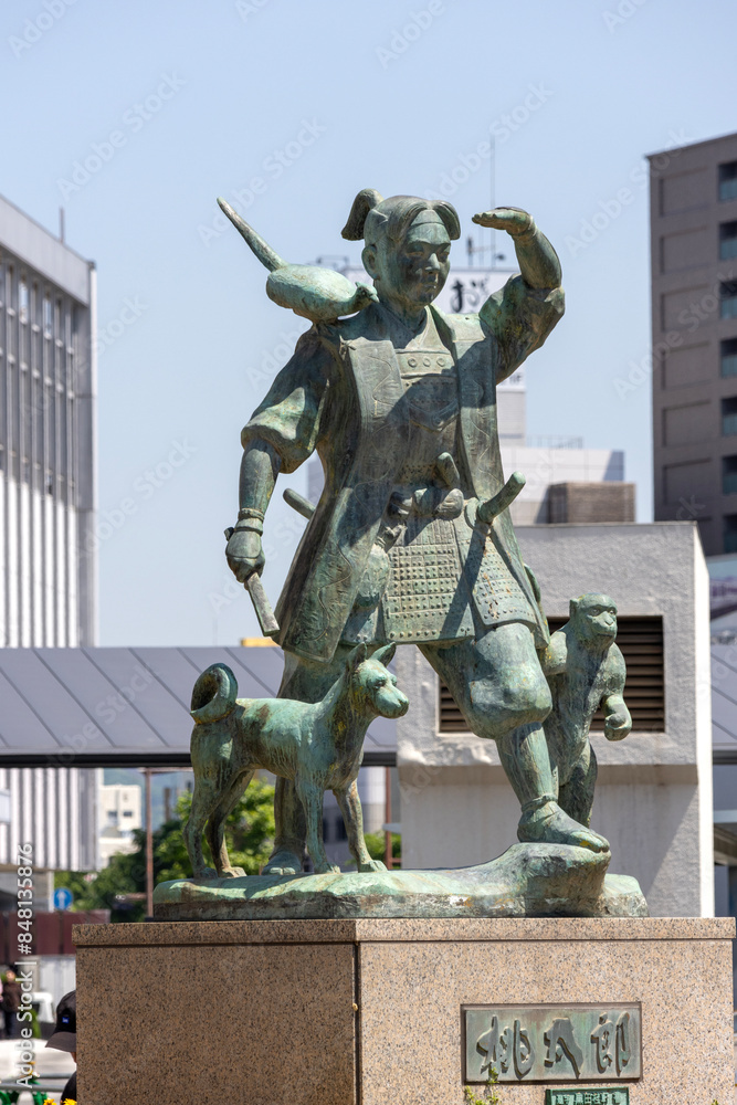 Momotaro Statue in front of JR train station in Okayama city, Japan ...