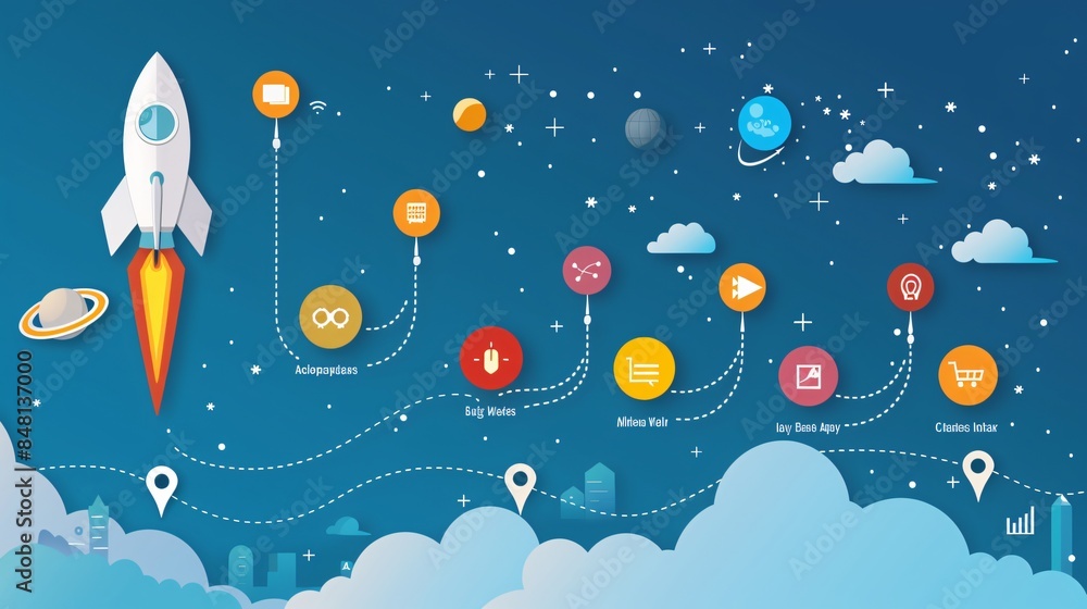 Startup Roadmap Infographic Template with Milestones and Text Boxes for ...