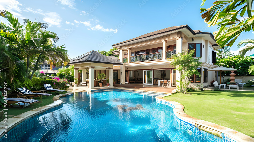 Majestic multi-level house with a scenic balcony, refreshing pool, and ...