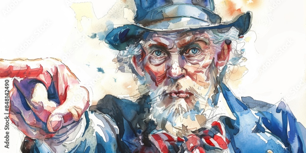 Patriotic cartoon Uncle Sam pointing to a bright future on Fourth of ...