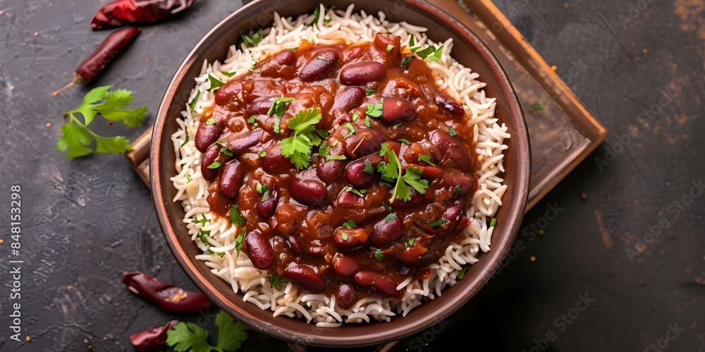 Traditional Indian Red Bean Dish Overhead Shot of Rajma Chawal. Concept ...