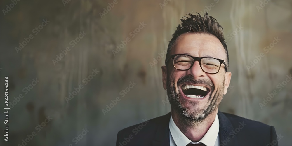 Professional man laughing Symbolizing joy and humor in the workplace ...