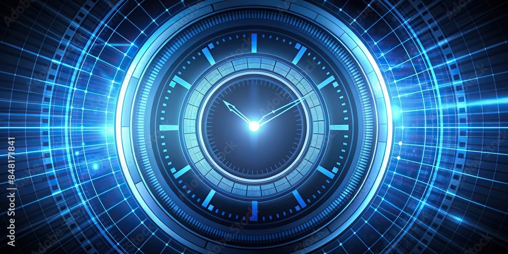 ภาพประกอบสต็อก Futuristic technology background with digital clock hand ...