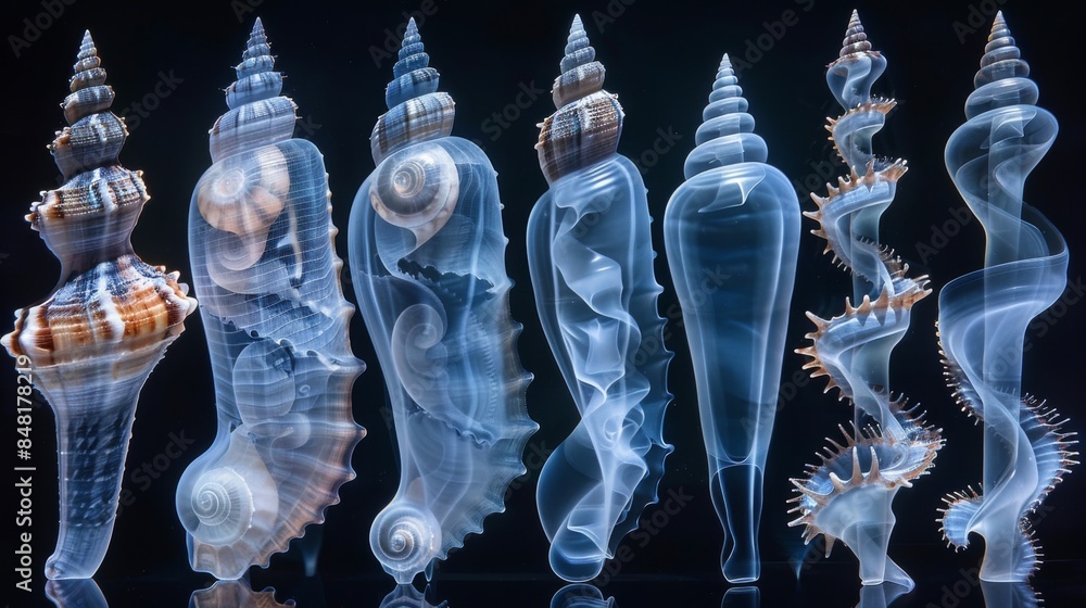 X-ray scan of a seashell collection, capturing the unique shapes and ...