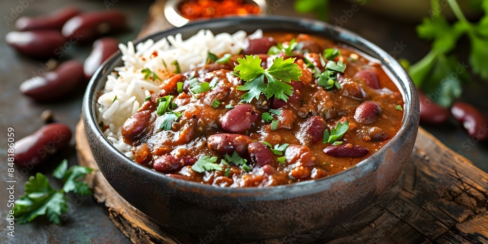 Comforting North Indian Rajma Masala served with rice. Concept North ...