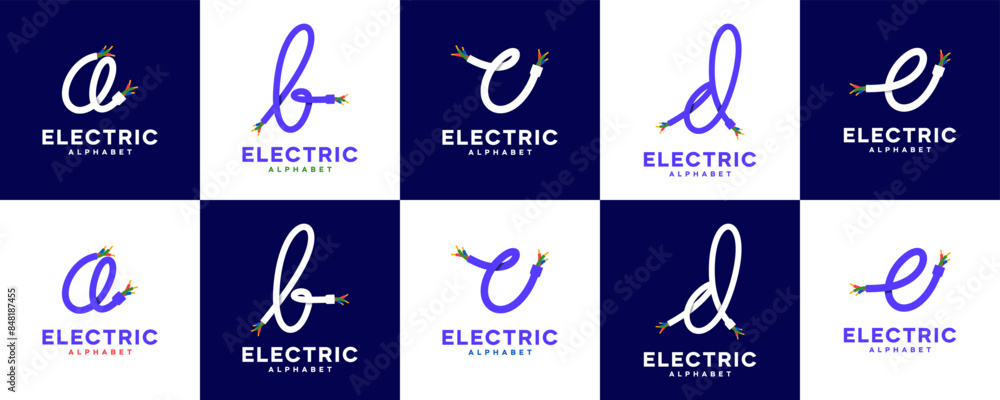collection of letter initial logo with combination of electric cable ...