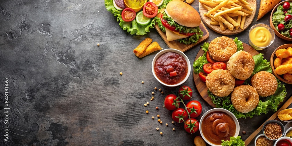 Selection of various take out and fast food items displayed on a corner ...
