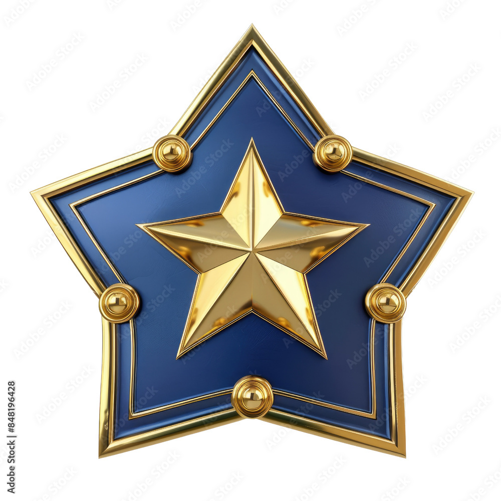 Isolated 3D police justice badge with gold and blue star shape ...