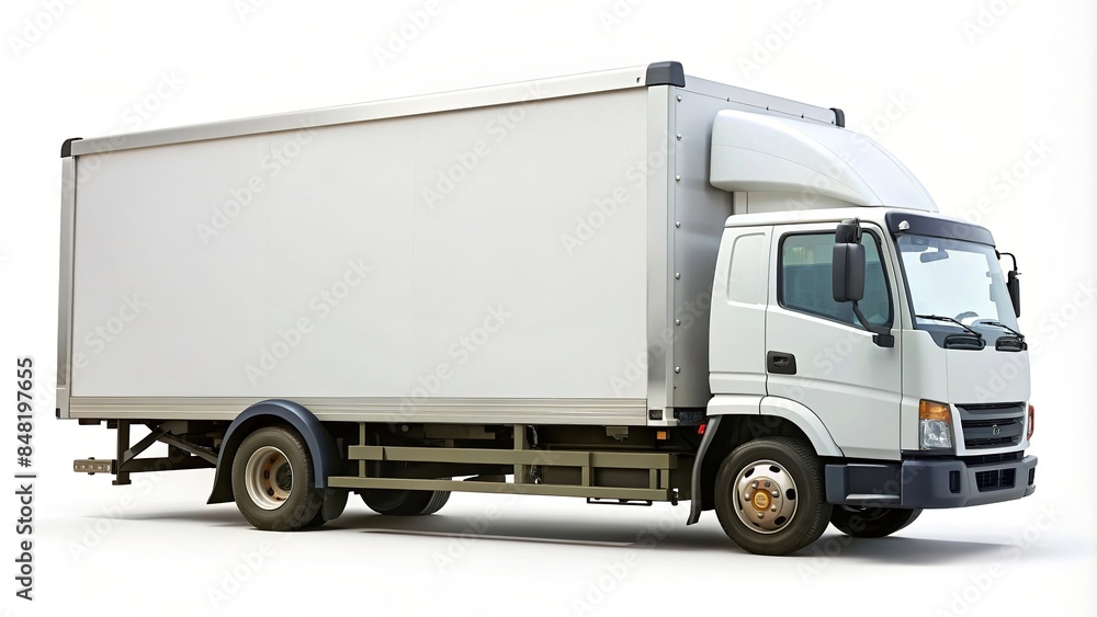 Half side view box truck isolated on white background, box truck ...