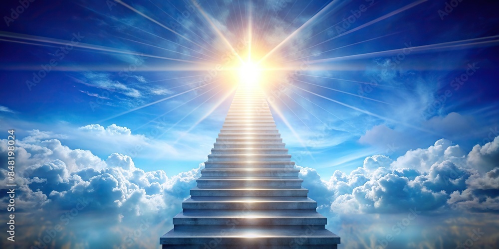 Stairway leading up to a bright light in the sky, pathway, stairs ...