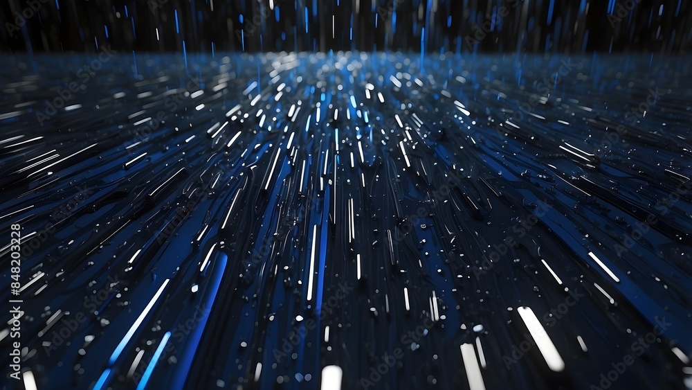 Digital Rain of Sapphire Blue Lines on Ebony, Sapphire Blue Digital ...