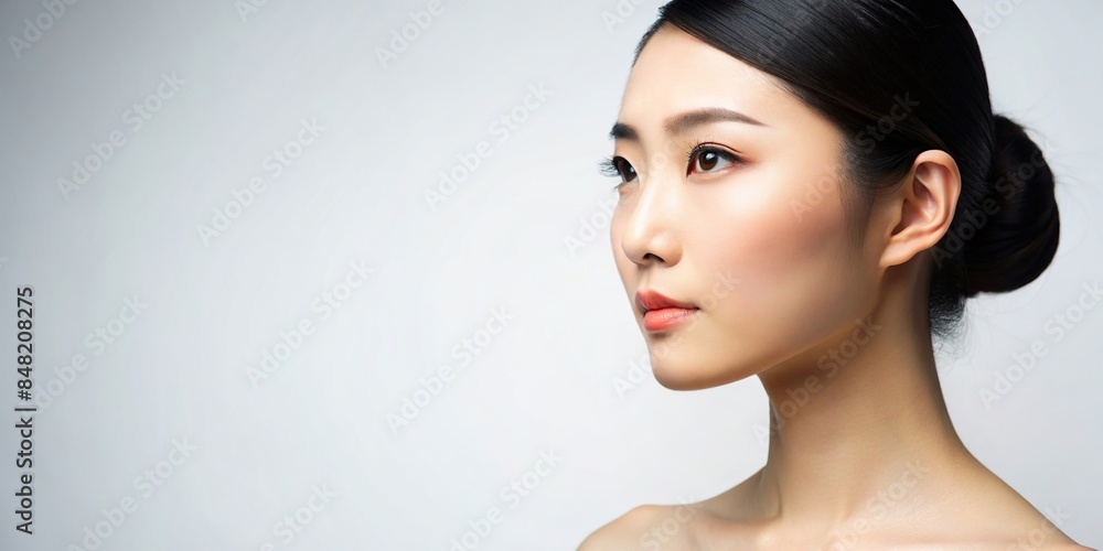 Beautiful profile of Japanese woman with flawless skin (Asian, white ...