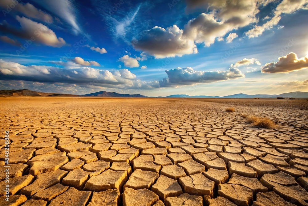 Dry and cracked desert land caused by intense drought, global ...