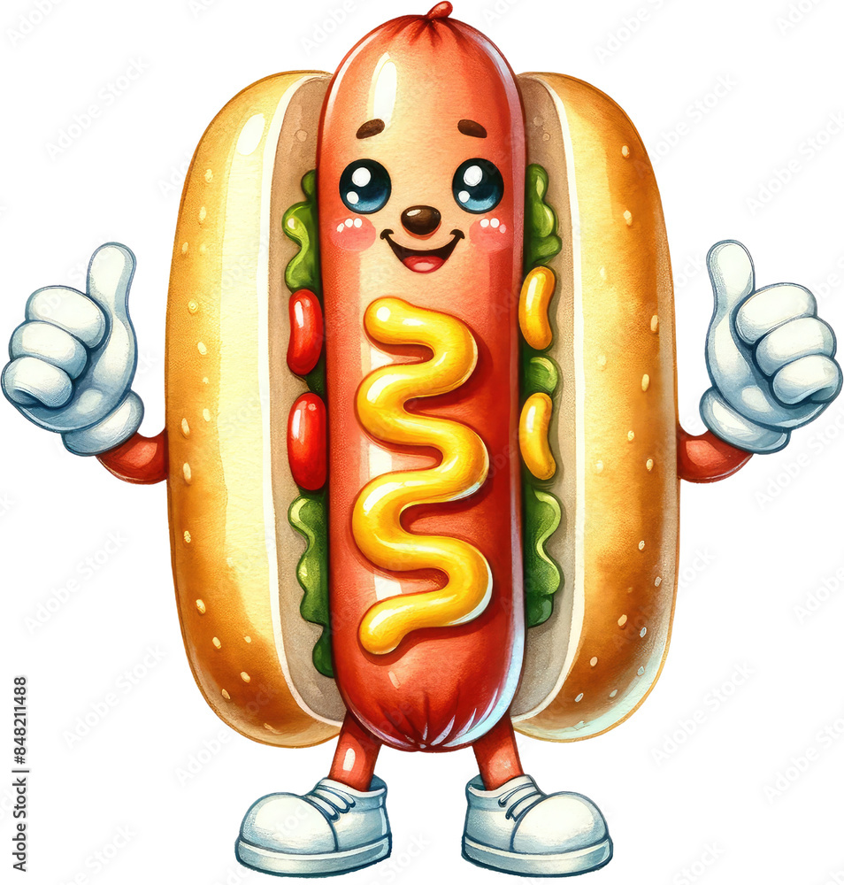 Watercolor Hot Dog Clipart for National Hot Dog Day. Fun and Whimsical ...