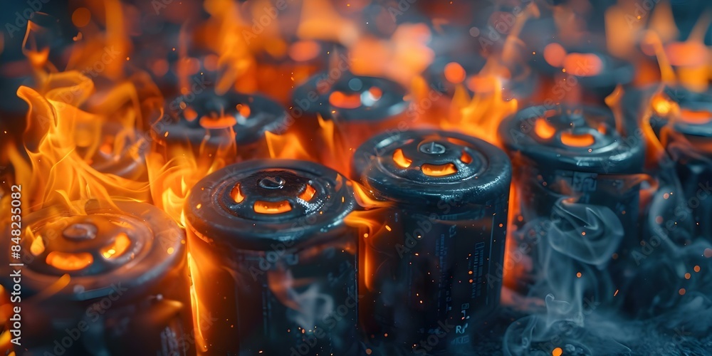 Preventing Fires Caused by Batteries Overheating and Combustion. Concept Battery safety, Fire ...