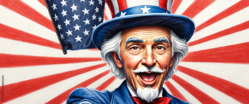 A vibrant illustration of Uncle Sam with an American flag backdrop ...