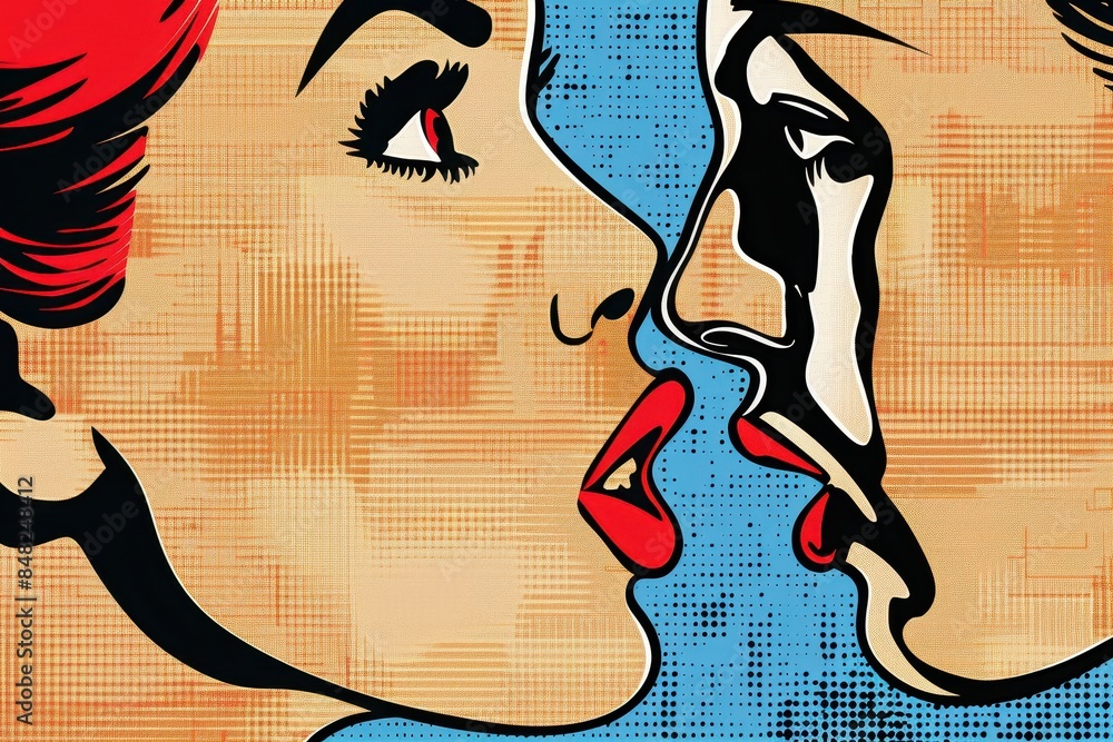 Artistic representation of half a face with pop art styling and a ...