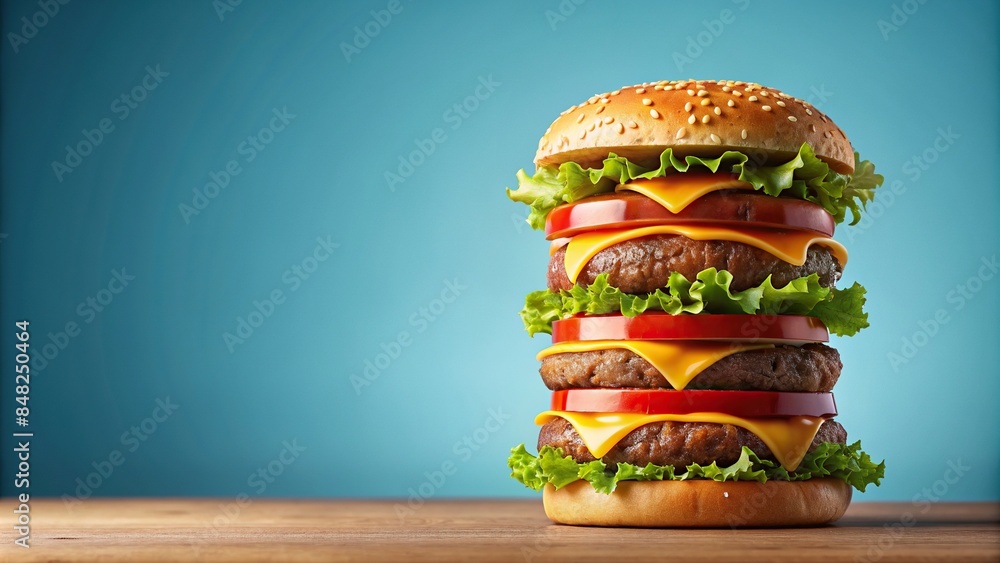 Digital art style of a towering triple big burger, big burger, triple ...