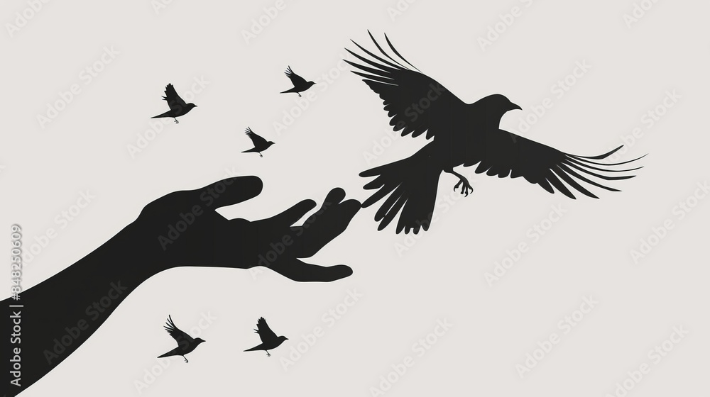 An illustration portrays a bird set free flying for freedom from an ...
