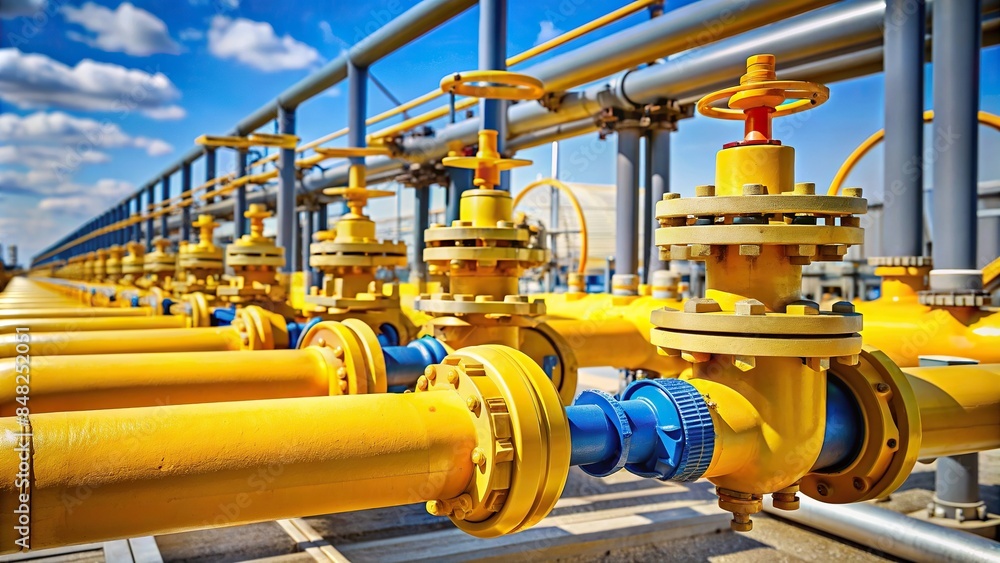Gas pipes and a valve in a gas pipeline , pipeline, natural gas ...