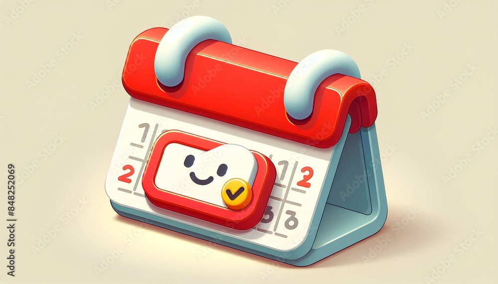 3D illustration cartoonish, colorful calendar icon with a smiling face ...