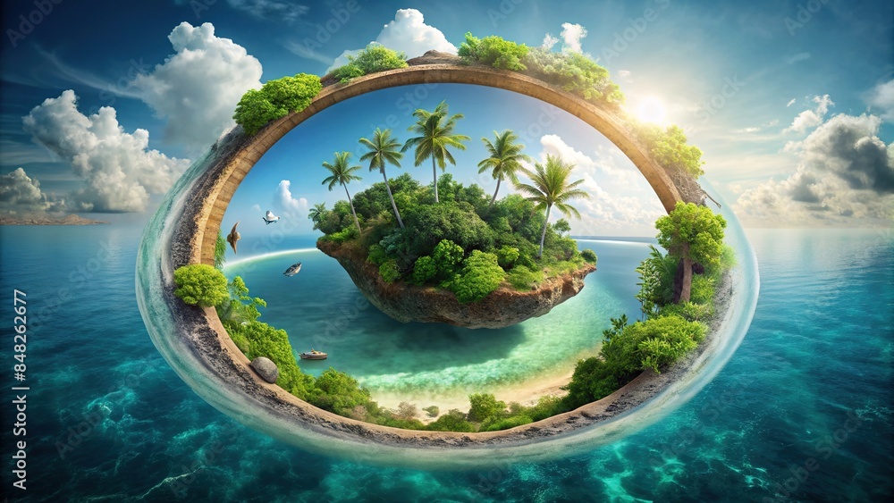 Round soil ground cross section floating fantasy island with multiple ...