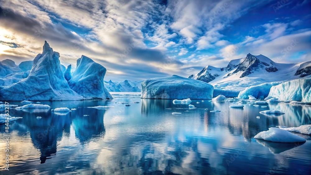 Melting icebergs and glaciers in polar regions, ice, water, climate ...
