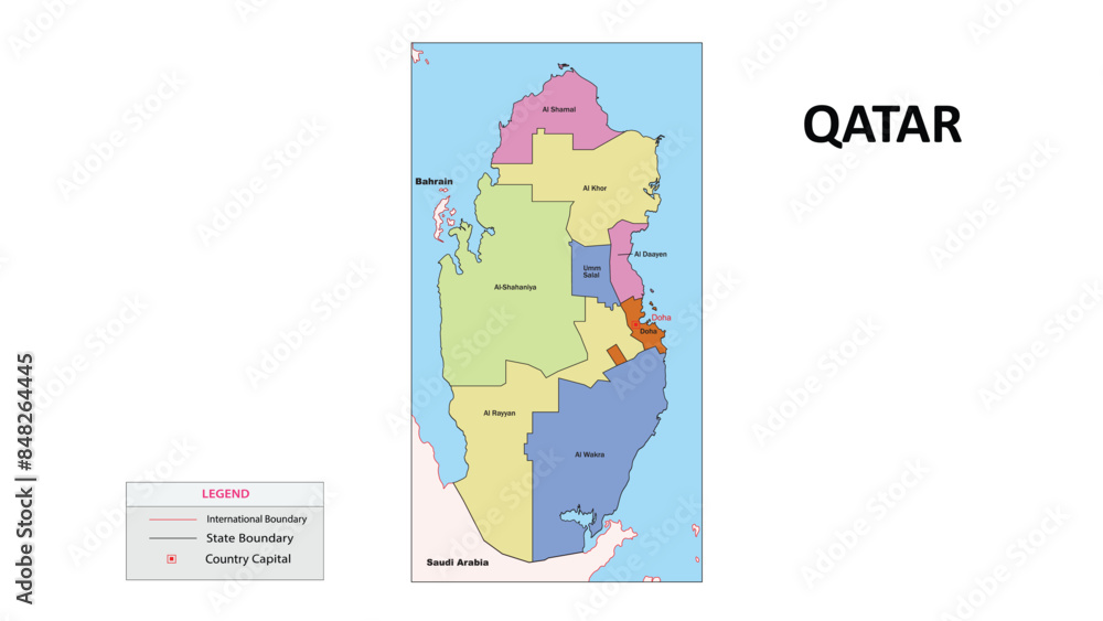 Qatar Map. State map of Qatar. State map of Qatar in colour with ...