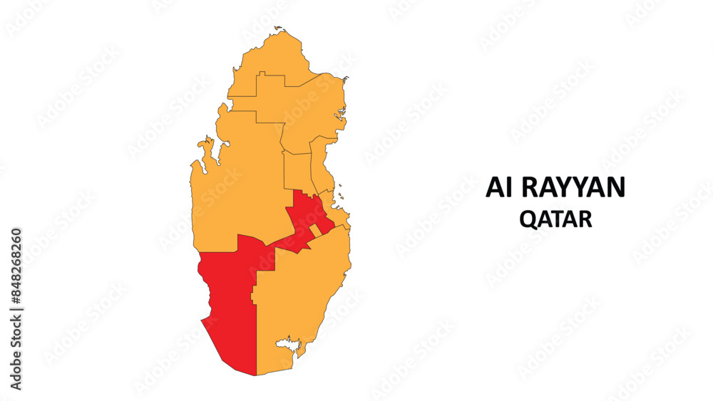 Ai Rayyan Map in Qatar. Vector Map of Qatar. Regions map of Qatar ...