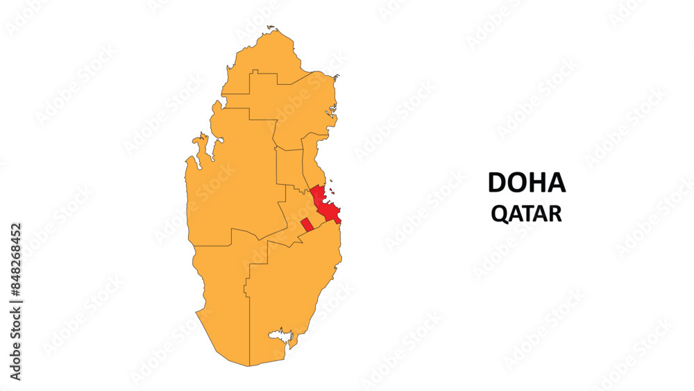 Plakát Doha Map in Qatar. Vector Map of Qatar. Regions map of Qatar ...