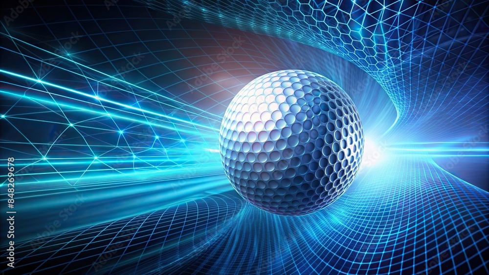 Dynamic abstract background with digital grid and futuristic golf ball ...