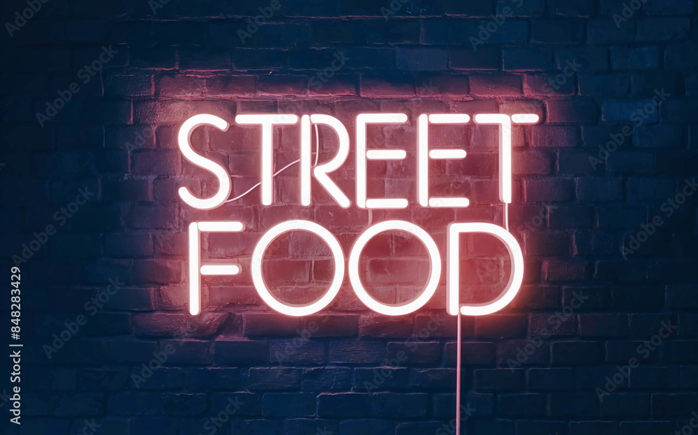 neon sign street food background Stock Photo | Adobe Stock