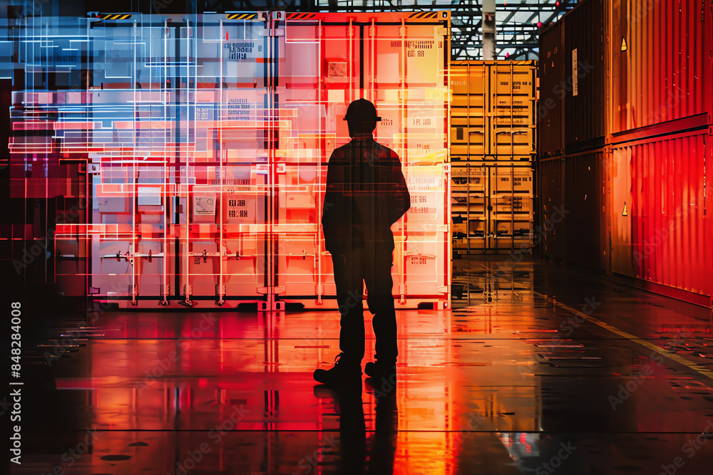 Inspection Process Silhouette of a customs officer with a superimposed ...