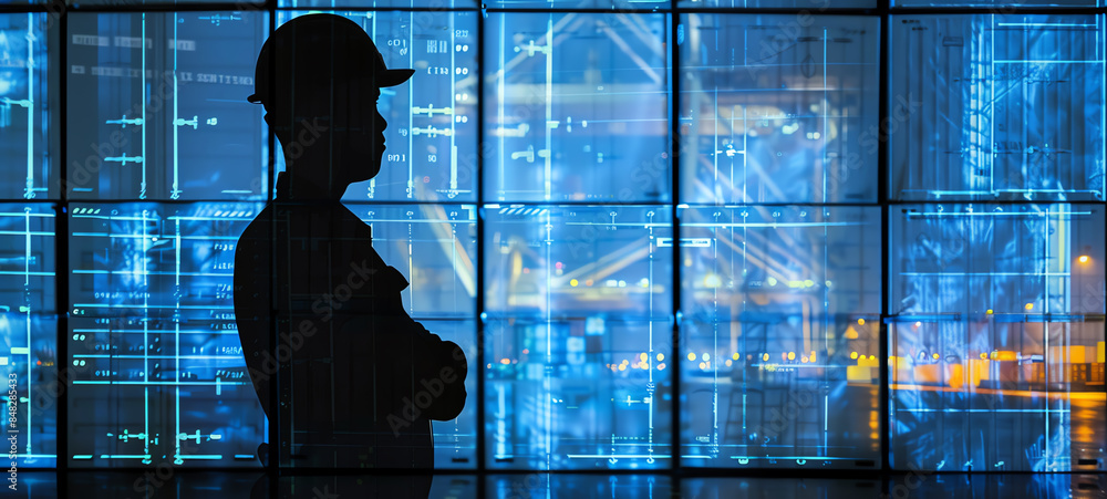 Security Measures Silhouette of a customs officer intermingled with ...