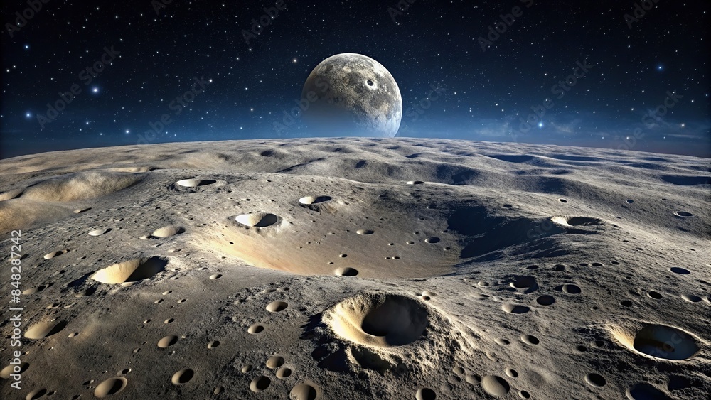 Desolate and barren surface of the moon with craters and rocks , moon ...