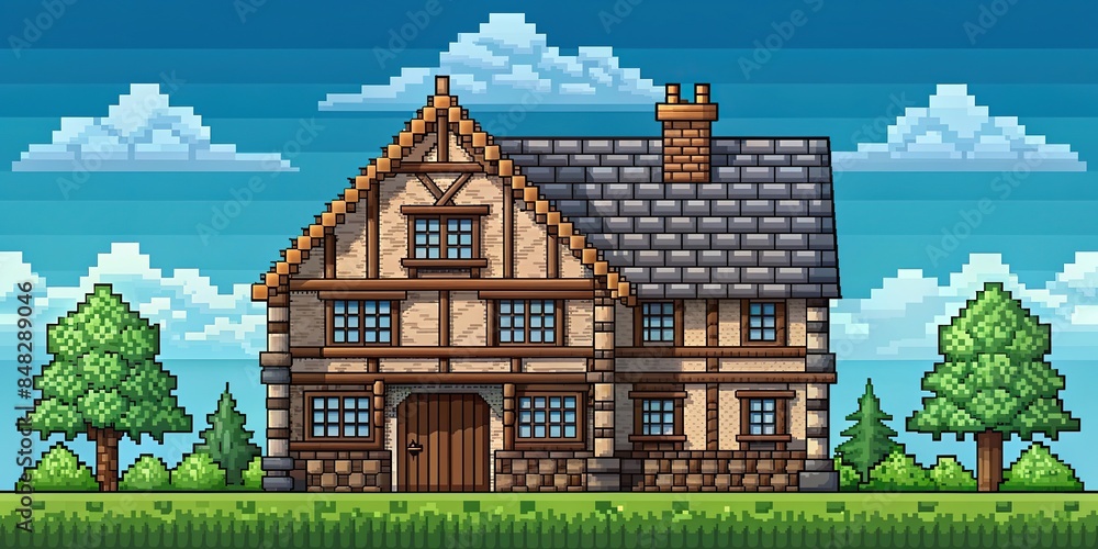 8-Bit pixel art style medieval house for stock photo, medieval, house ...