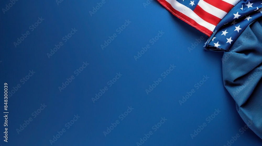 plain cobalt blue background with a USA flag theme in the corner and ...