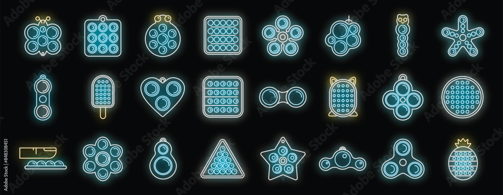 Antistress toy icons set outline vector. Dimple sensory. Toy bubble ...