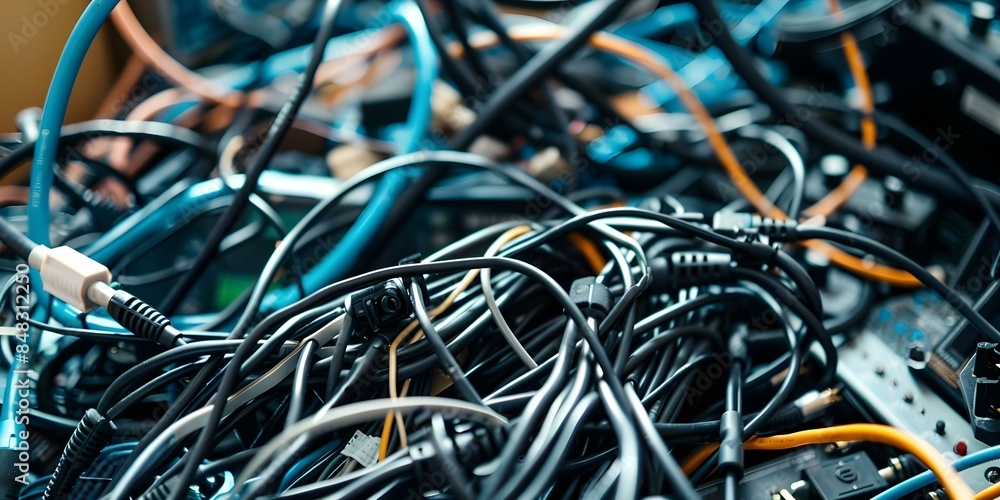 Tangled Audio Cables Connecting Electronic Devices in a Jumble. Concept ...