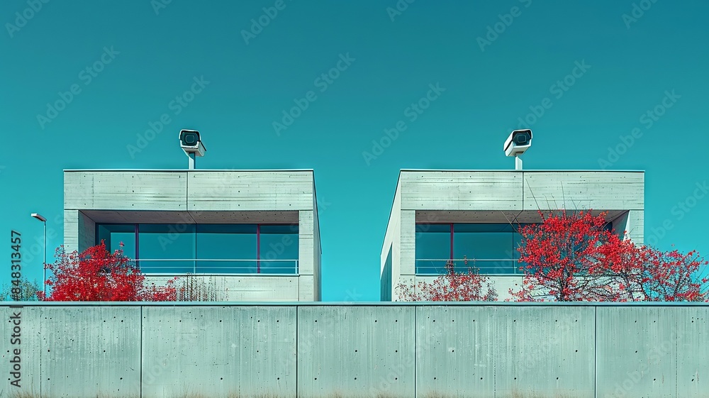 Twin security cameras on a modern building facade Stock Illustration ...