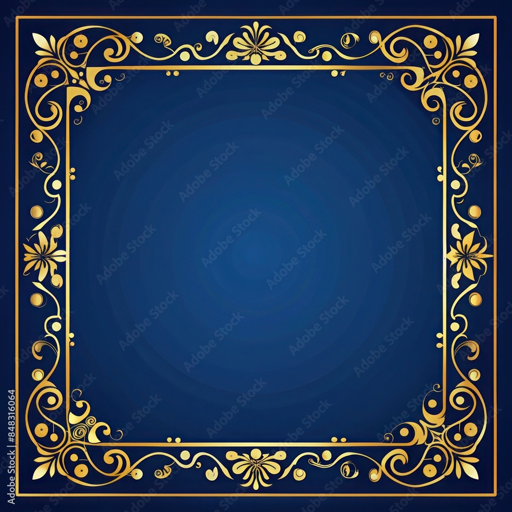 elegant blue background with golden ornamental frame, luxurious blue ...